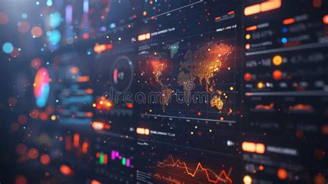 Futuristic Global Data Visualization With Colorful Digital Analytics Charts And World Maps On