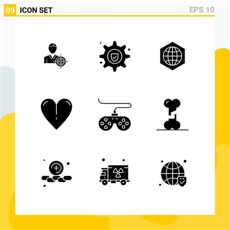 Set Of 9 Modern Ui Icons Symbols Signs For Joystick Device Global Controller Love Editable