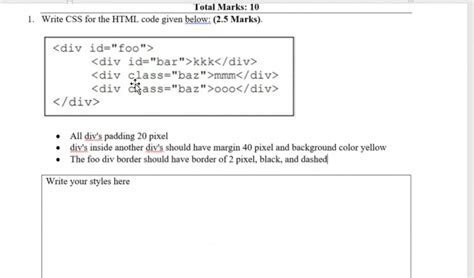 Solved Total Marks Write CSS For The HTML Code Given Chegg Com