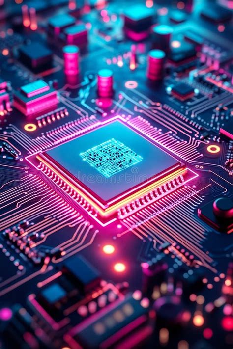 a close up of a computer motherboard with a processor on it stock