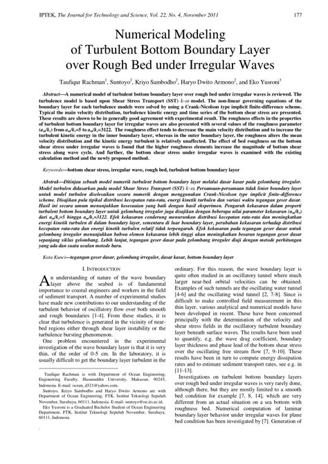Pdf Numerical Modeling Of Turbulent Bottom Boundary Layer Over Rough Bed Under Irregular Waves