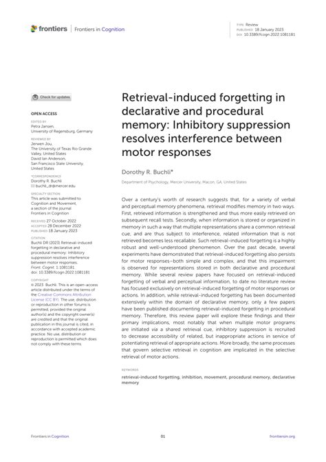 pdf retrieval induced forgetting in declarative and procedural memory