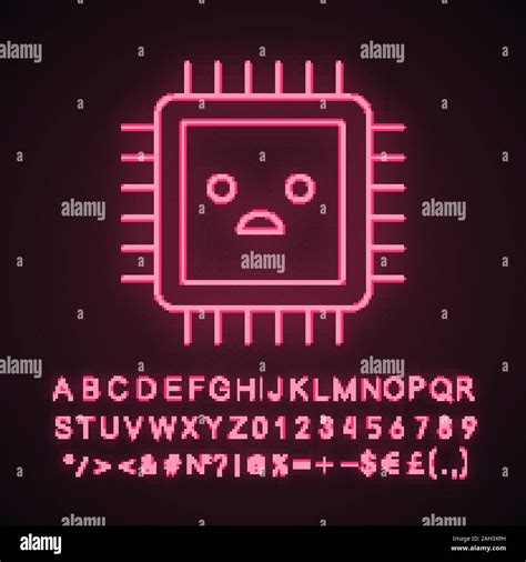 Sad Processor Neon Light Icon Bad CPU Microprocessor Failure Central Processing Unit Problems