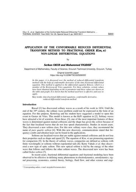 PDF Application Of The Conformable Reduced Differential Transform