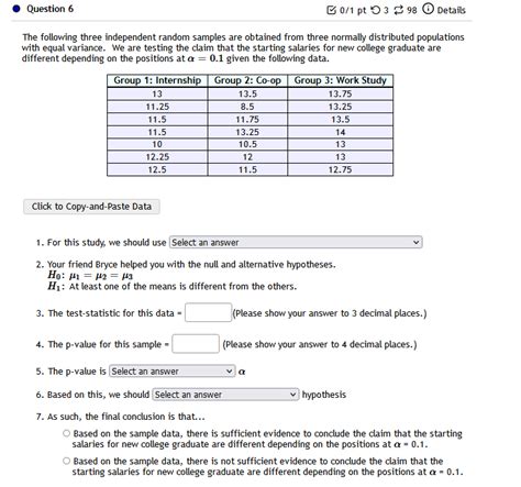 Solved The Following Three Independent Random Samples Are