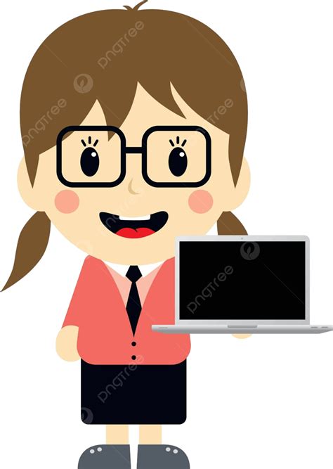 Cute Girl With Laptop Cartoon Character Notebook Adult Thinking Vector Notebook Adult