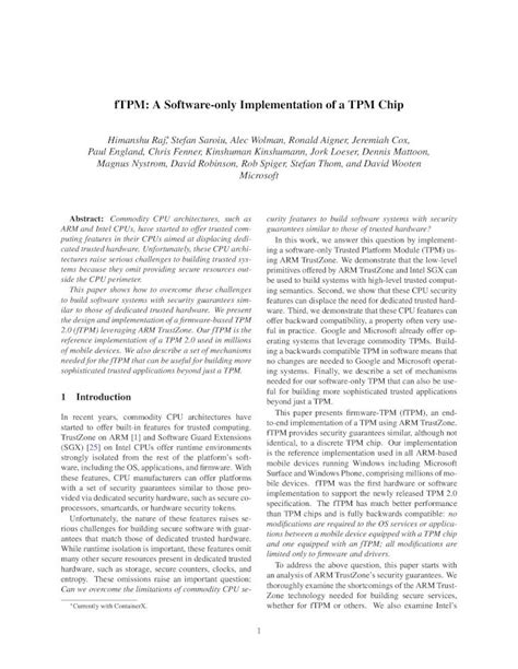 pdf ftpm a software only implementation of a tpm chipftpm a software only implementation of