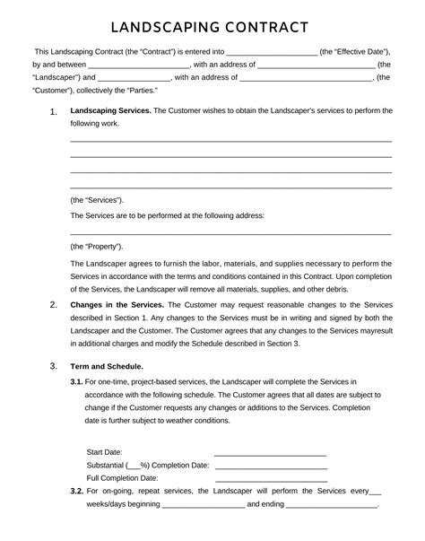 Printable Landscaping Contract Template Etsy