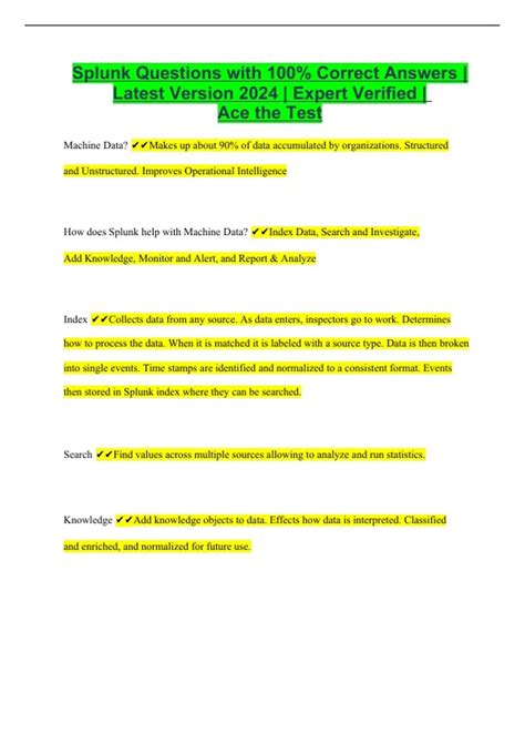 Splunk Questions With 100 Correct Answers Latest Version 2024 Expert Verified Ace The