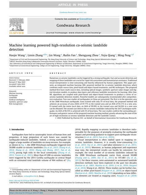 Pdf Machine Learning Powered High Resolution Co Seismic Landslide Detection