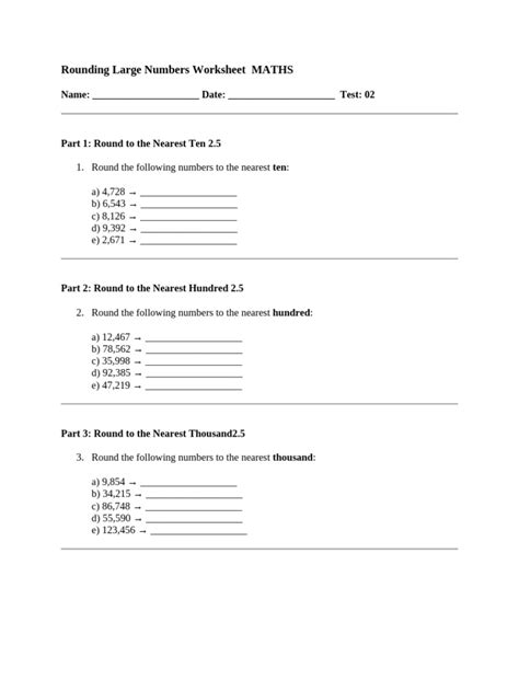 rounding large numbers worksheet maths test 02 pdf
