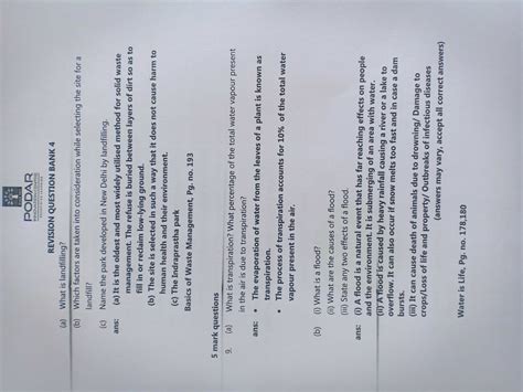 Science Revision Question Bank Answer Scheme