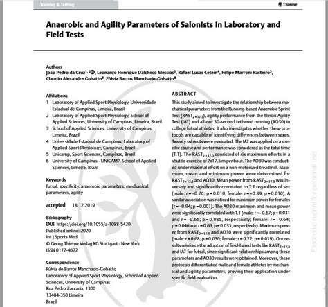 Anaerobic And Agility Parameters Of Salonists In Laboratory And Field Tests