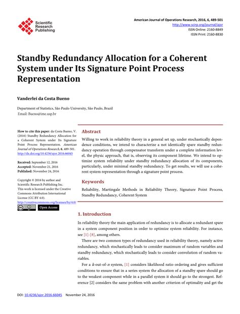 Pdf Standby Redundancy Allocation For A Coherent System Under Its Signature Point Process