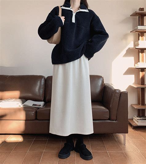 [룩코디set] 비숑 양털 오버핏 아노락 후리스 맨투맨 별 골덴 벨벳 밴딩 롱스커트 겨울 투피스 에이블리