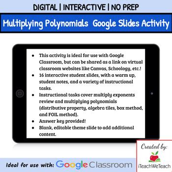 Multiplying Polynomials Google Slides Activity No Prep Distance Learning