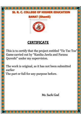 Tic Tac Toe Project PDF