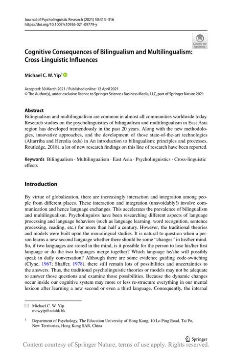 Cognitive Consequences Of Bilingualism And Multilingualism Cross Linguistic Influences