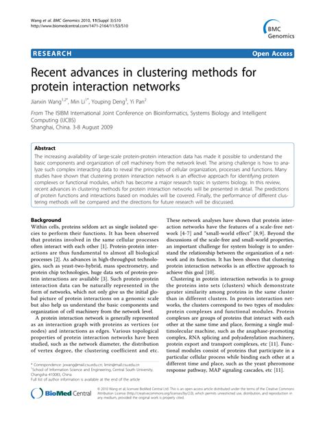 Pdf Recent Advances In Clustering Methods For Protein Interaction Networks