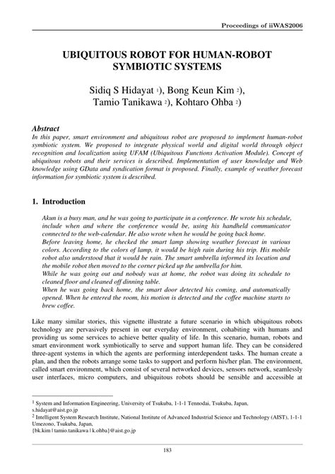 Pdf Ubiquitous Robot For Human Robot Symbiotic System