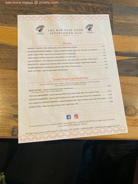 Menu At The Bar Next Door Windsor