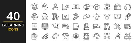 E러닝 웹 아이콘이 설정되었습니다 온라인 교육 간단한 가는 선 아이콘 모음 비디오 수업 디지털 교육 학습 온라인 과정 웹 사이트