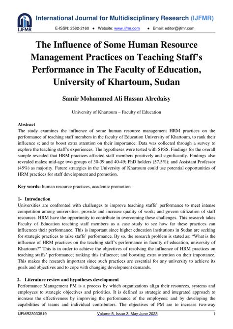 Pdf The Influence Of Some Human Resource Management Practices On Teaching Staffs Performance