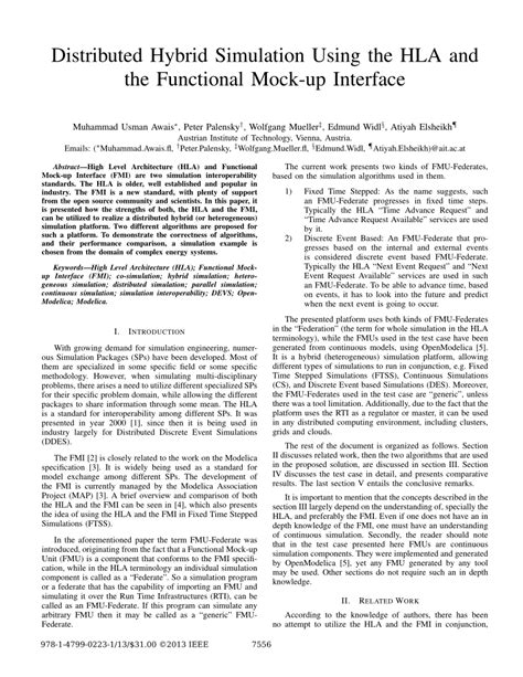 Pdf Distributed Hybrid Simulation Using The Hla And The Functional