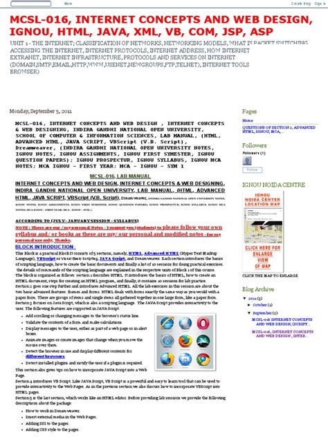 Mcsl 016 Internet Concepts And Web Design Ignou Html Java Xml Vb