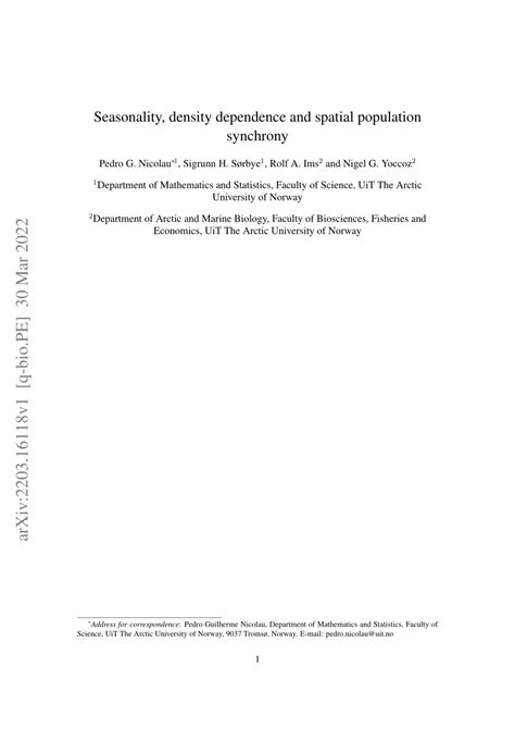 Pdf Seasonality Density Dependence And Spatial Population Synchrony