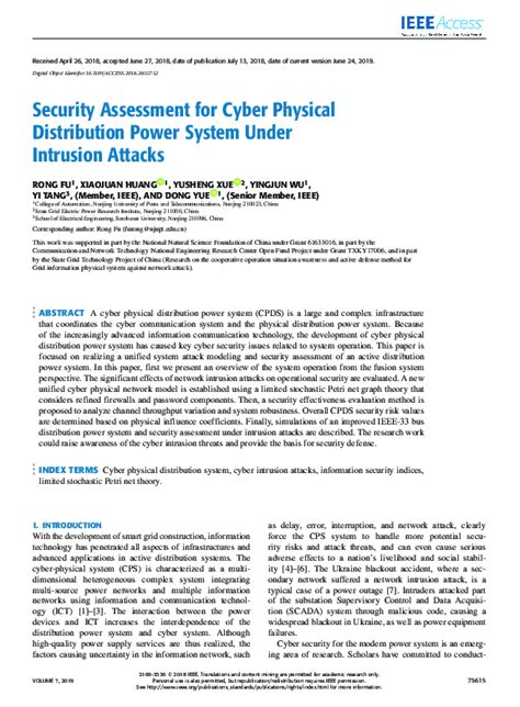 Pdf Security Assessment For Cyber Physical Distribution Power System Under Intrusion Attacks