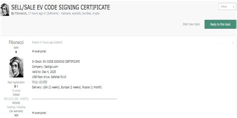 A Threat Actor Claims To Be Selling Sectigo Ev Code Signing Certificate