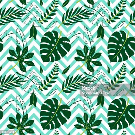 유행 여름 열대 잎 벡터 디자인입니다 꽃 무음 패턴 잎과 낙서 벡터 배경입니다 다채로운 열대 그림입니다 0명에 대한 스톡 벡터 아트 및 기타 이미지 Istock
