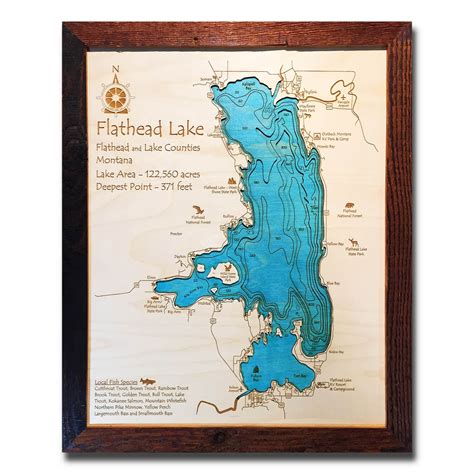 Flathead Lake Map 3d Nautical Wood Map Flathead Lake Mt Etsy