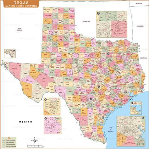 Texas Zip Code Map With Counties Detailed Postal And County Boundaries