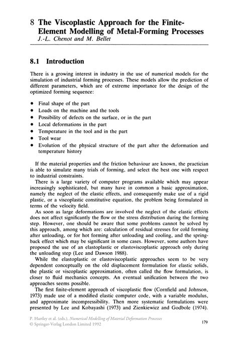Pdf The Viscoplastic Approach For The Finite Element Modelling Of Metal Forming Processes