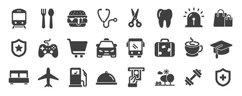 공개 탐색 글리프 솔리드 아이콘 컬렉션 교통 장소 표지판을 포함합니다 최소한의 아이콘과 상징 시리즈 벡터 일러스트 레이 션 가정의 방에 대한 스톡 벡터 아트 및 기타 이미지