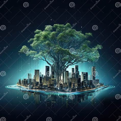 Digital Evolution Or Seedling Growth In Futuristic Tree The Concept Of Business And Income