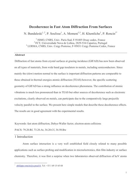 Pdf Decoherence In Fast Atom Diffraction From Surfaces