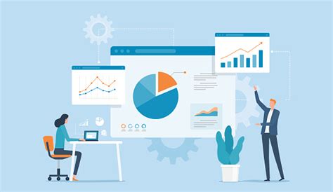 전략 계획 개념 및 모니터 대시 보드에서 비즈니스 데이터 분석 연구를 위해 일하는 비즈니스 마케팅 팀 증권 시장과 거래소에 대한 스톡 벡터 아트 및 기타 이미지 Istock
