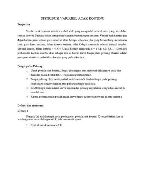 Distribusi Variabel Acak Kontinu Pdf
