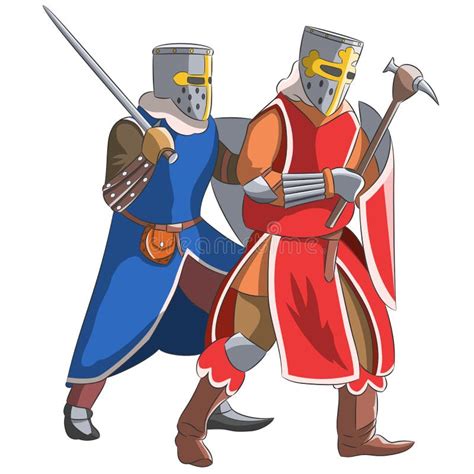 Two Walking Men In Knightly Armor Isolated On White Background Stock