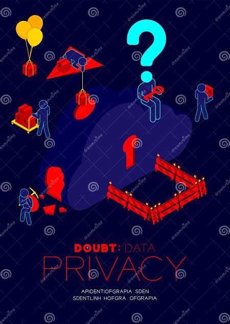 Doubt Data Privacy Problem Concept Man Pictogram Question Mark Head Sitting Isometric Cloud