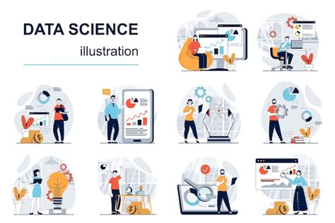 Premium Vector Data Science Concept With Character Situations Mega Set Vector Illustrations