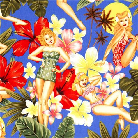 Beach Pin Up Women In Bathing Suit Fabric By Alexander Henry Fabric By