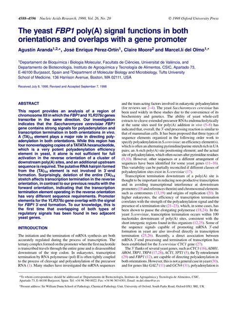 Pdf The Yeast Fbp1 Poly A Signal Functions In Both Orientations And