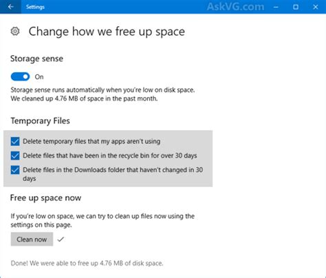 Tip Automatically Free Up Disk Space In Windows AskVG