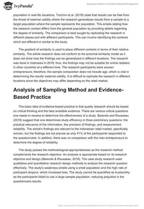 Sampling Analysis In Evidence Based Management 1167 Words Research