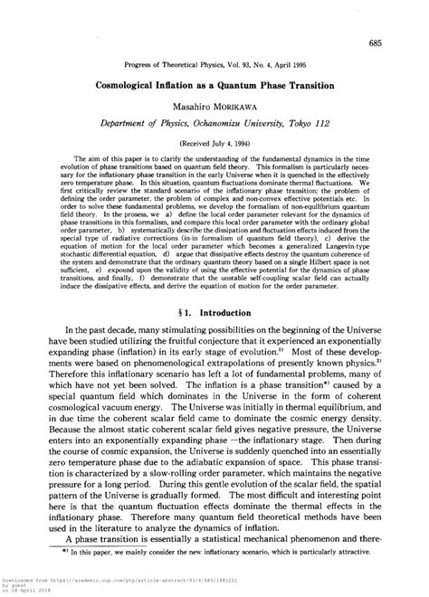 Pdf Cosmological Inflation As A Quantum Phase Transition
