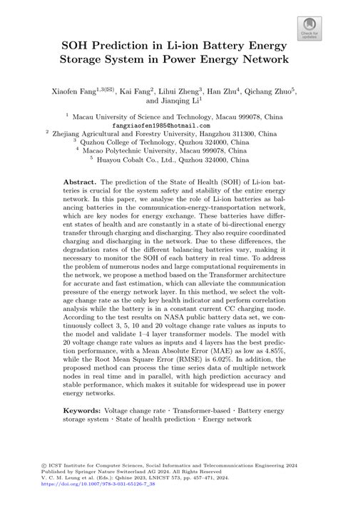 Pdf Soh Prediction In Li Ion Battery Energy Storage System In Power Energy Network
